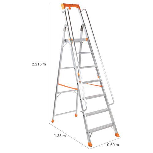 Escabeau professionnel aluminium avec rampe - Manutan Expert - Manutan.be