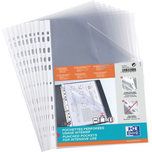 Pochette perforée lisse incolore A4 PP90 - Oxford - Manutan.be